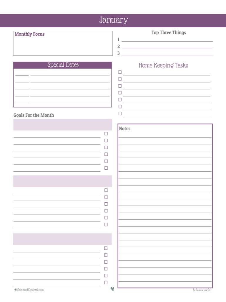 Monthly Planner January | PDF