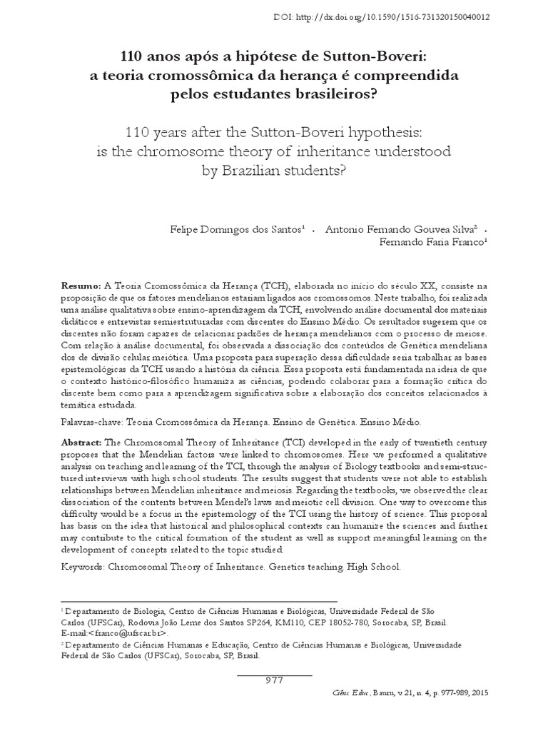 Anos Após A Hipótese de Sutton-Boveri - A Teoria Cromossômica Da ...