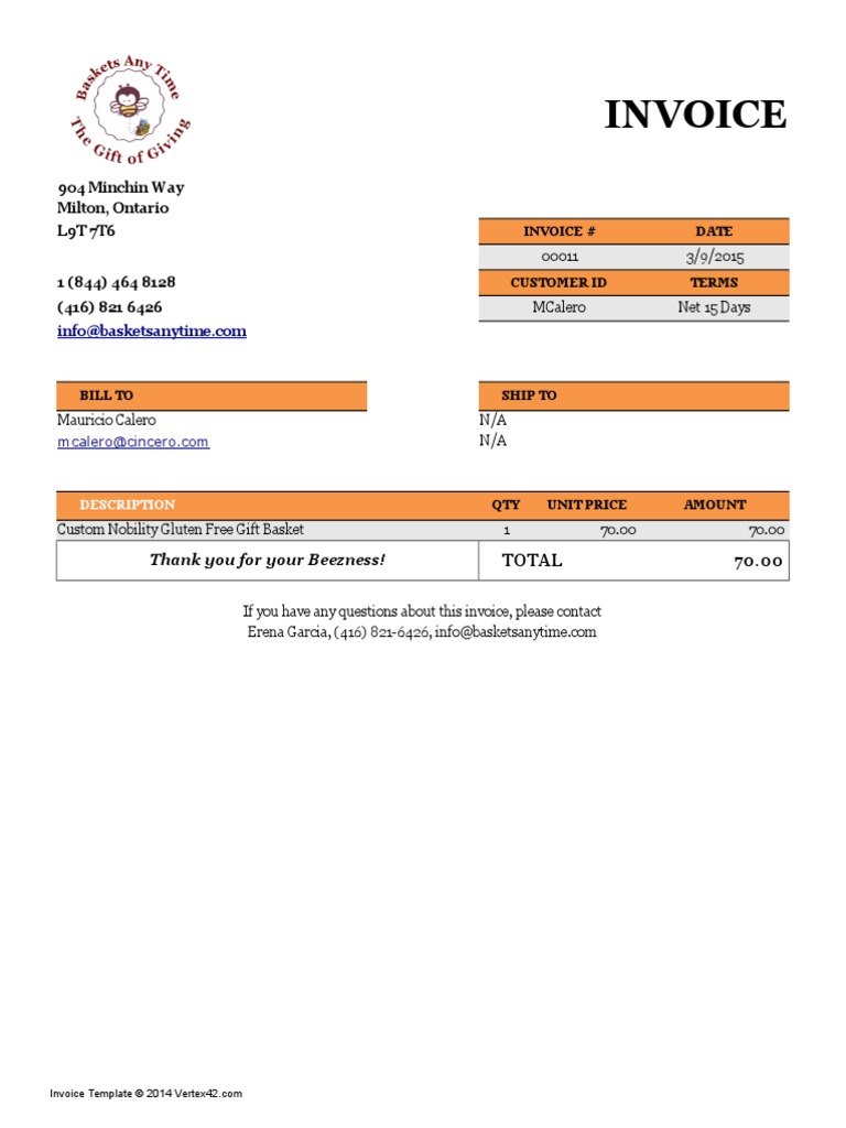 Invoice Template for Gift Basket | PDF