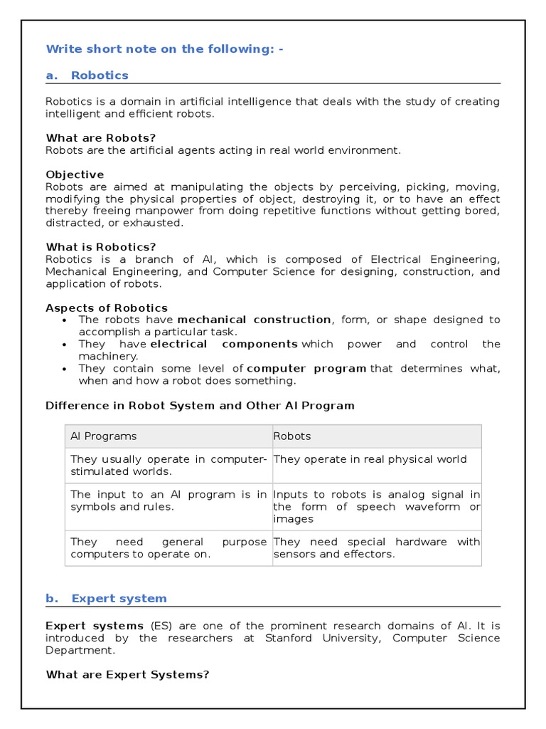 Write Short Note On The Following: - A. Robotics: What Are Robots ...