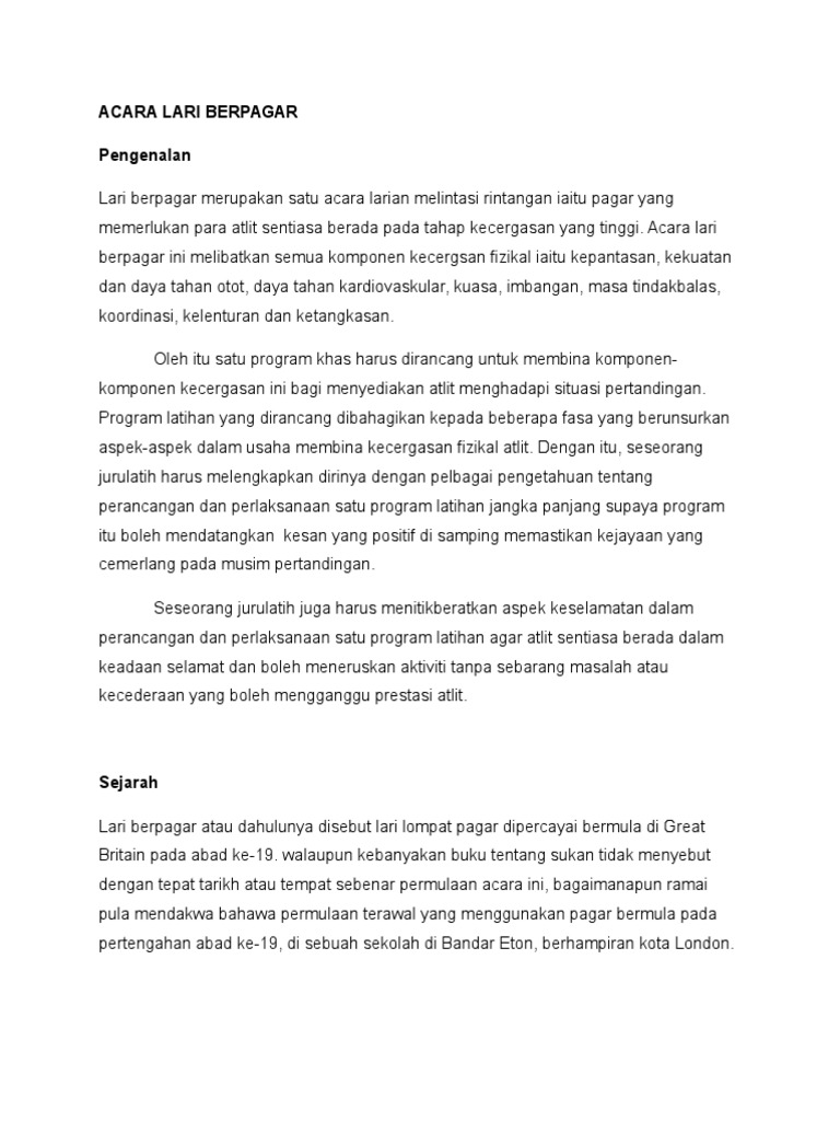 Acara Lari Berpagar | PDF | Olahraga & Rekreasi | Sains & Matematika