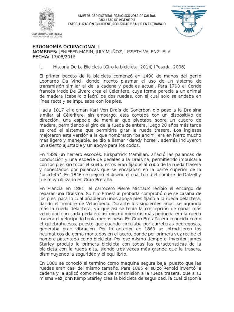 Historia y Ergonomía de la Bicicleta | PDF | Factores humanos y ...