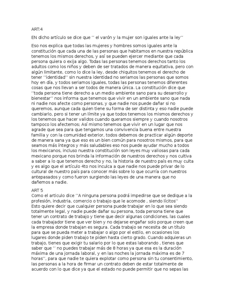Analisis Articulo 4 Y 5 De La Constitución Mexicana Descargar Gratis