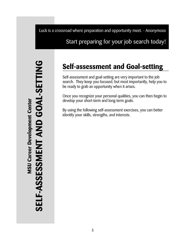 Self Assessment & Goal Setting | PDF | Goal Setting | Goal