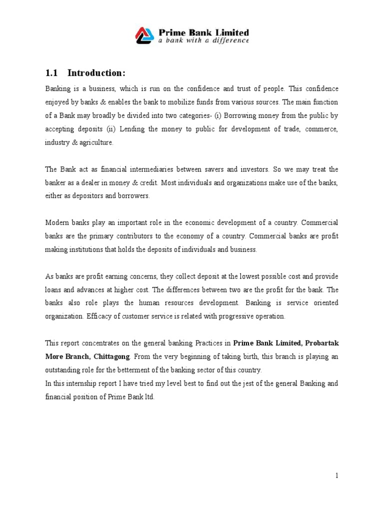 Prime Bank Internship Report Overview | PDF | Cheque | Banks