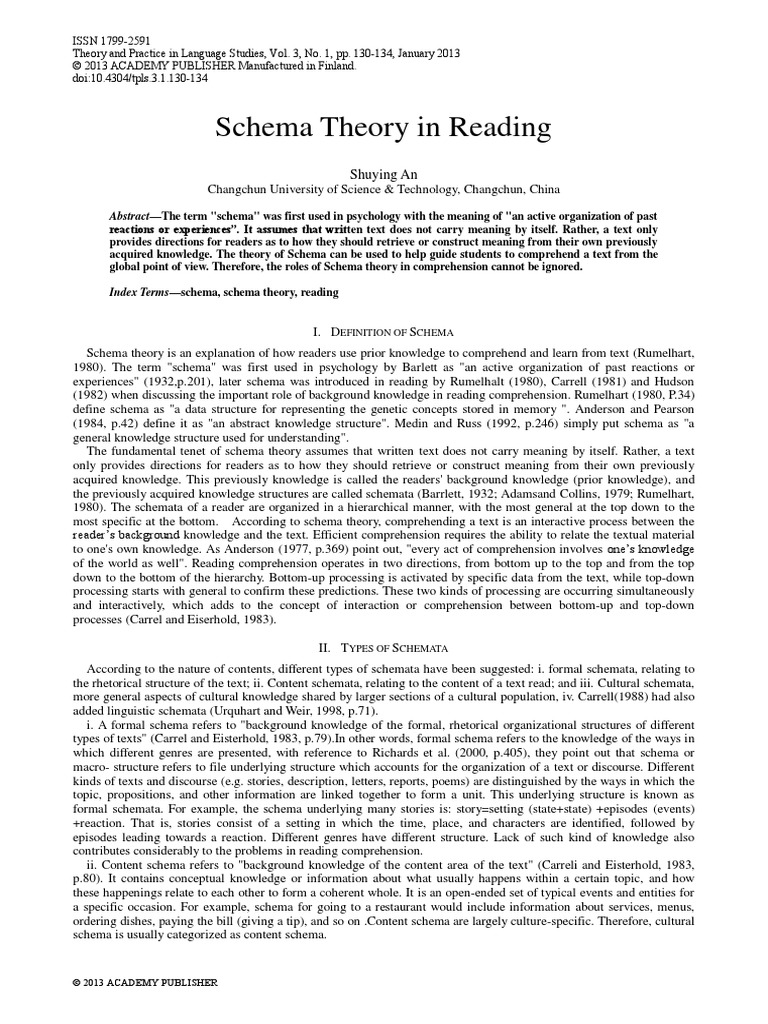 Schema Theory in Reading: Shuying An | PDF | Schema (Psychology ...