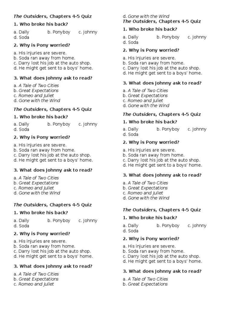 The Outsiders Chapters 4-5 Quiz | PDF | Games & Activities | Language ...