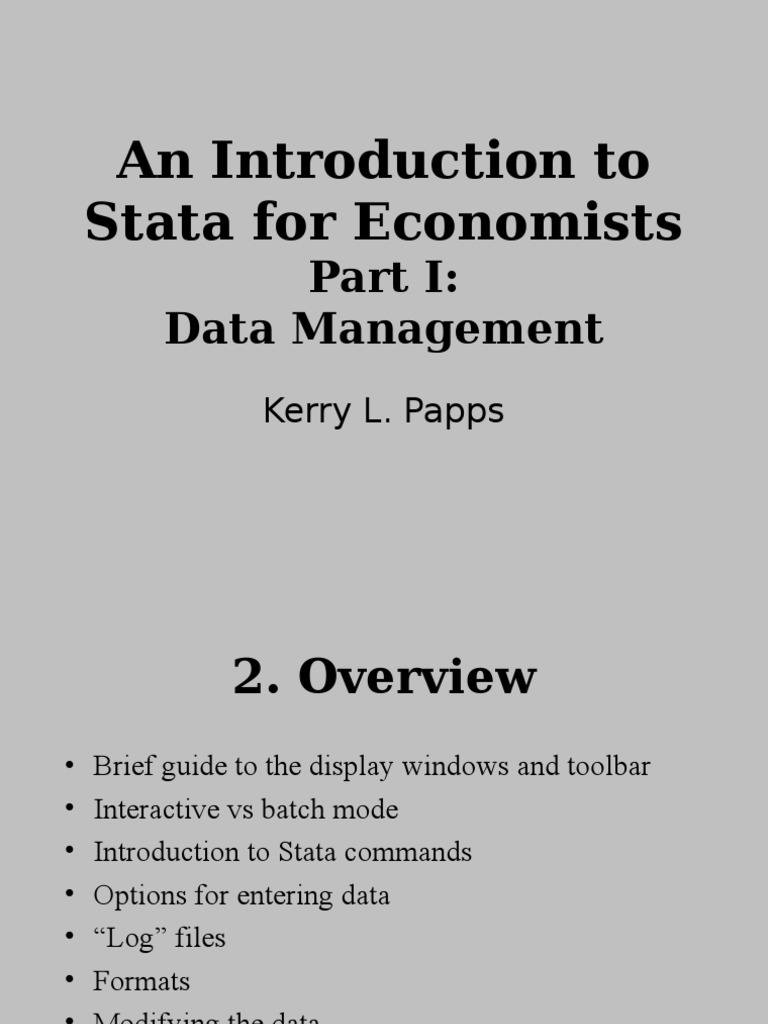 An Introduction To Stata For Economists: Data Management | PDF | Mean | File Format
