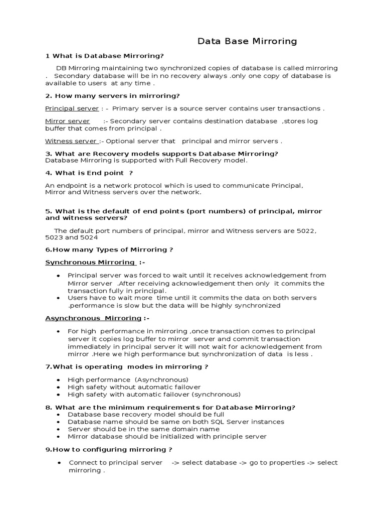An Overview of Database Mirroring: Key Concepts, Configuration ...