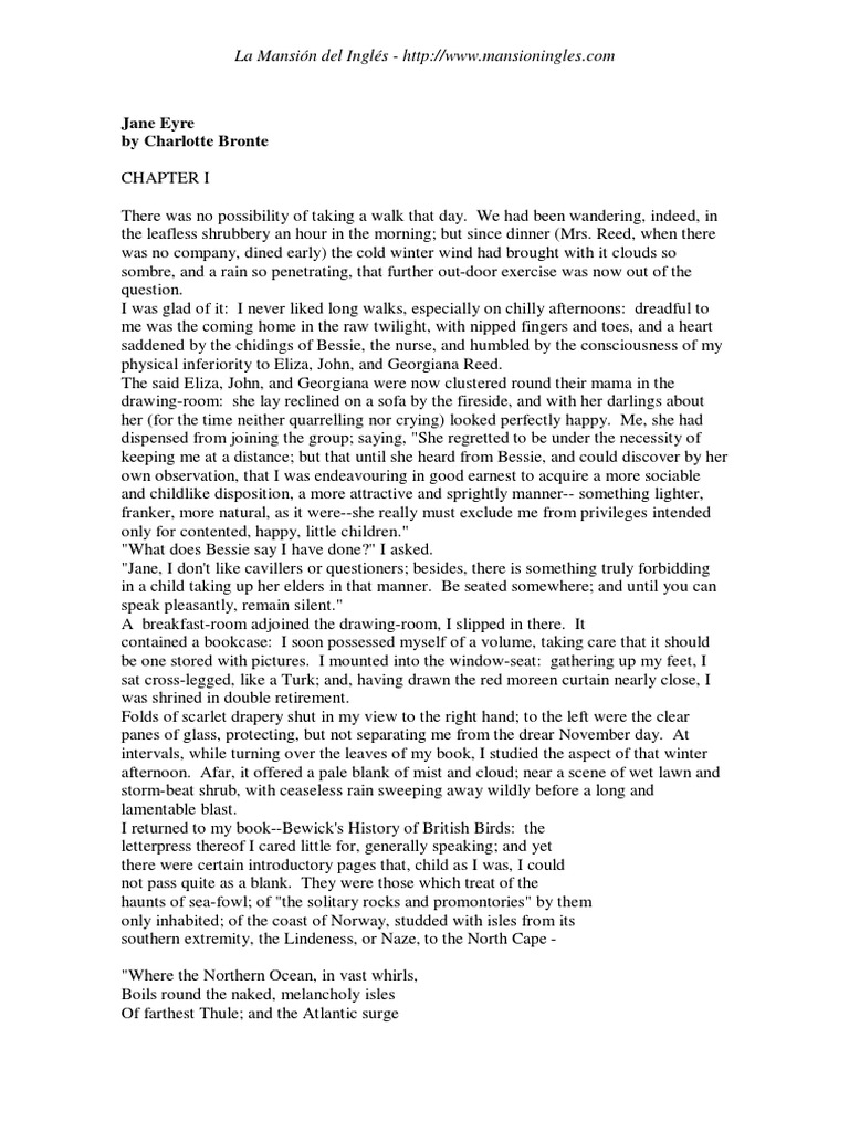 Jane Eyre Chapter 1 Summary | PDF | Charlotte Brontë | Jane Eyre
