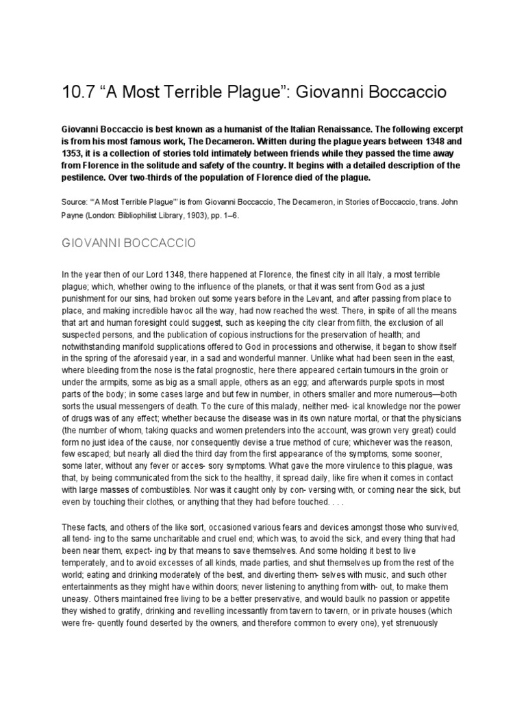 Boccaccio's Plague in Florence | PDF | Giovanni Boccaccio | The Decameron