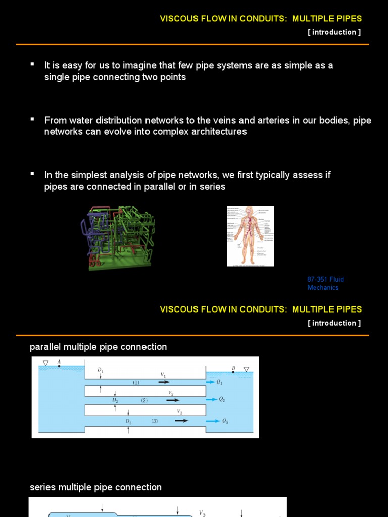Lecture 9 Viscous Flow in Conduits Multiple Pipes | PDF | Fluid Dynamics | Electrical Resistance ...