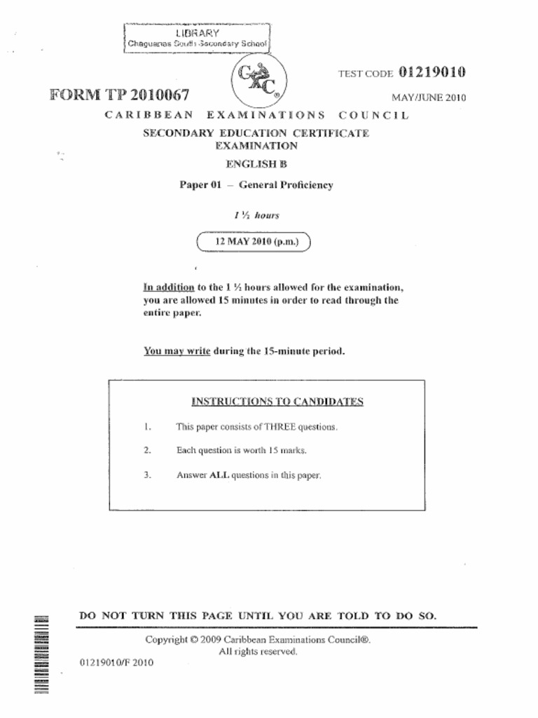 Csec English B Paper 01 2010 | PDF