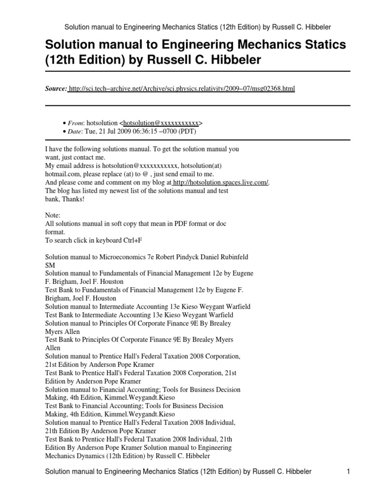 Solution Manual To Engineering Mechanics Statics | PDF | Engineering ...