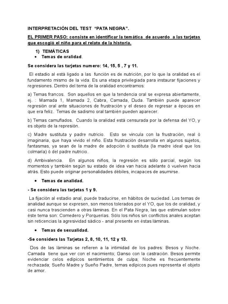 Interpretación Del Test Pata Negra | PDF | Complejo de Edipo ...
