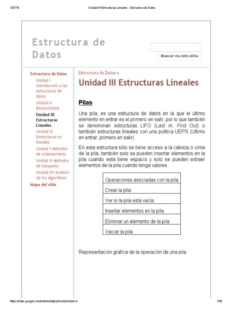 Estructuras Lineales: Pilas en Datos | PDF | Cola (tipo de datos ...