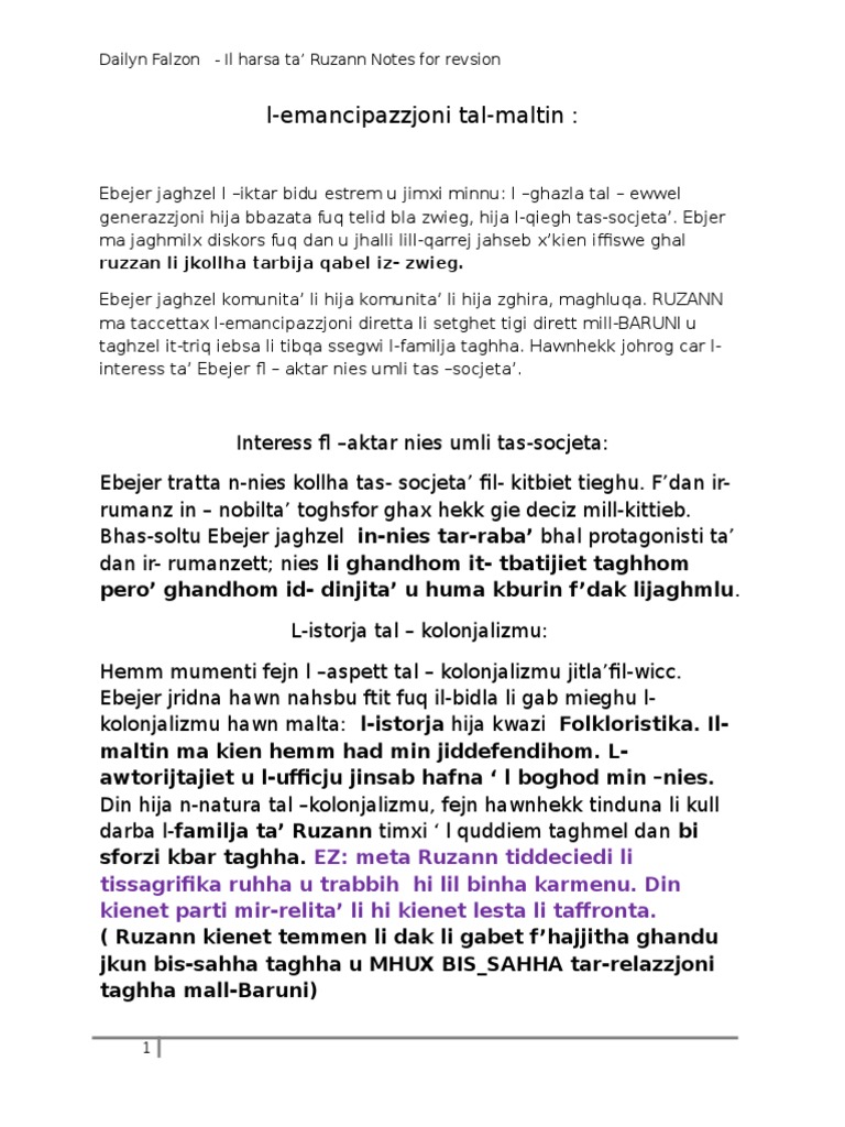 Malti Il Harsa Ta Ruzann Notes