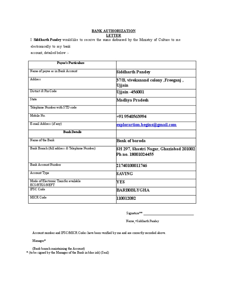 Bank Authorization Letter | PDF