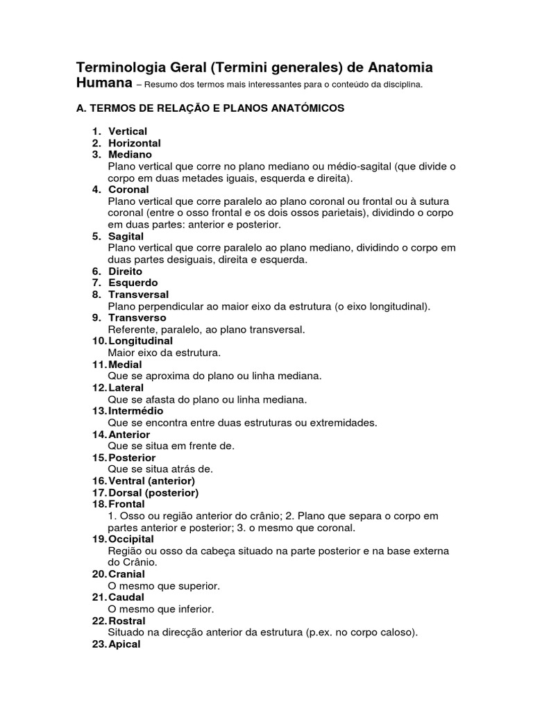 Terminologia Geral de Anatomia Humana: Uma Introdução aos Principais ...