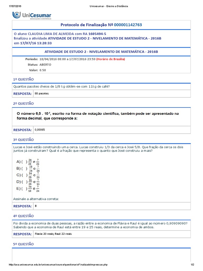 Nivelamento de Matemática Cláudia 2 | PDF