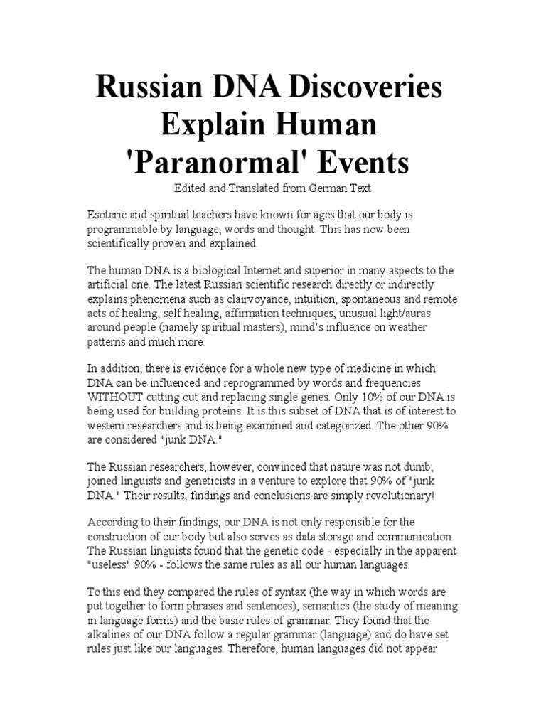 Russian DNA Discoveries Explain Human 'Paranormal' Events | PDF | Dna ...