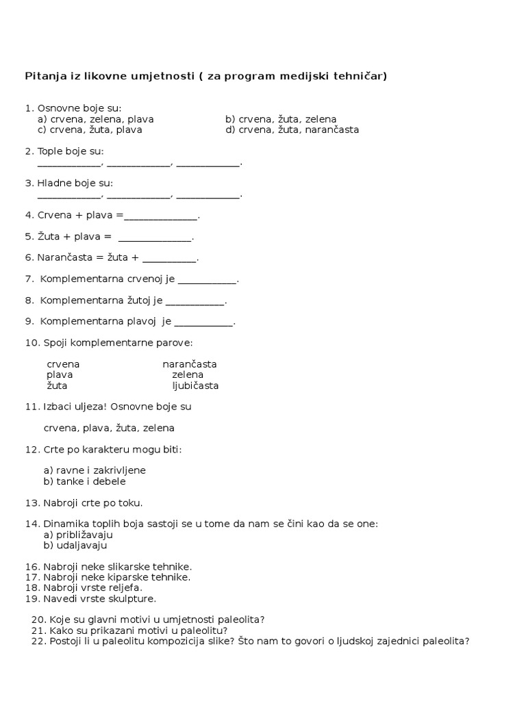 Pitanja Iz Likovne Umjetnosti | PDF