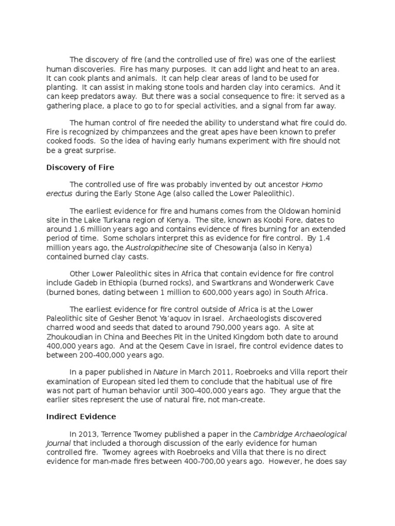 The Discovery of Fire | PDF | Paleolithic | Pleistocene