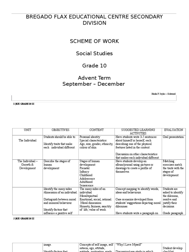 Grade 10 Scheme Social Studies | PDF | Parenting | Relationships