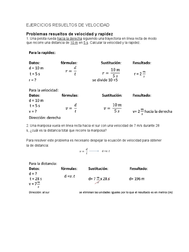 Ejercicios de Velocidad y Rapidez | Movimiento (física) | Velocidad