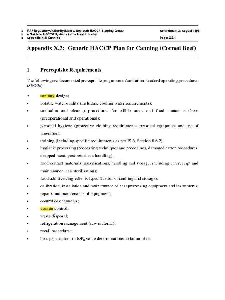 HACCP GUIDELINE - Canning Corned Beef | PDF | Hazard Analysis And ...