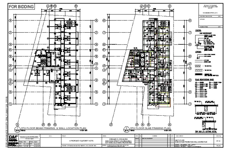 9Th Floor Beam Framing & Wall Location Plan 1 9Th Floor Slab Framing ...
