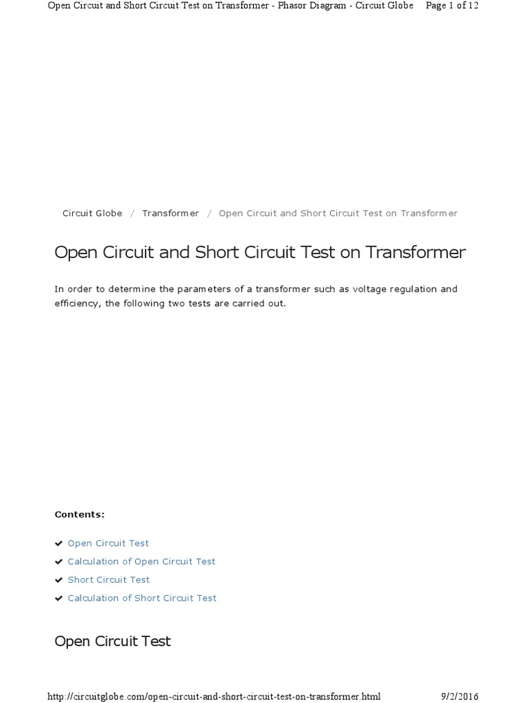 Transformer Open and Short Circuit Tests | PDF | Transformer | Electronics