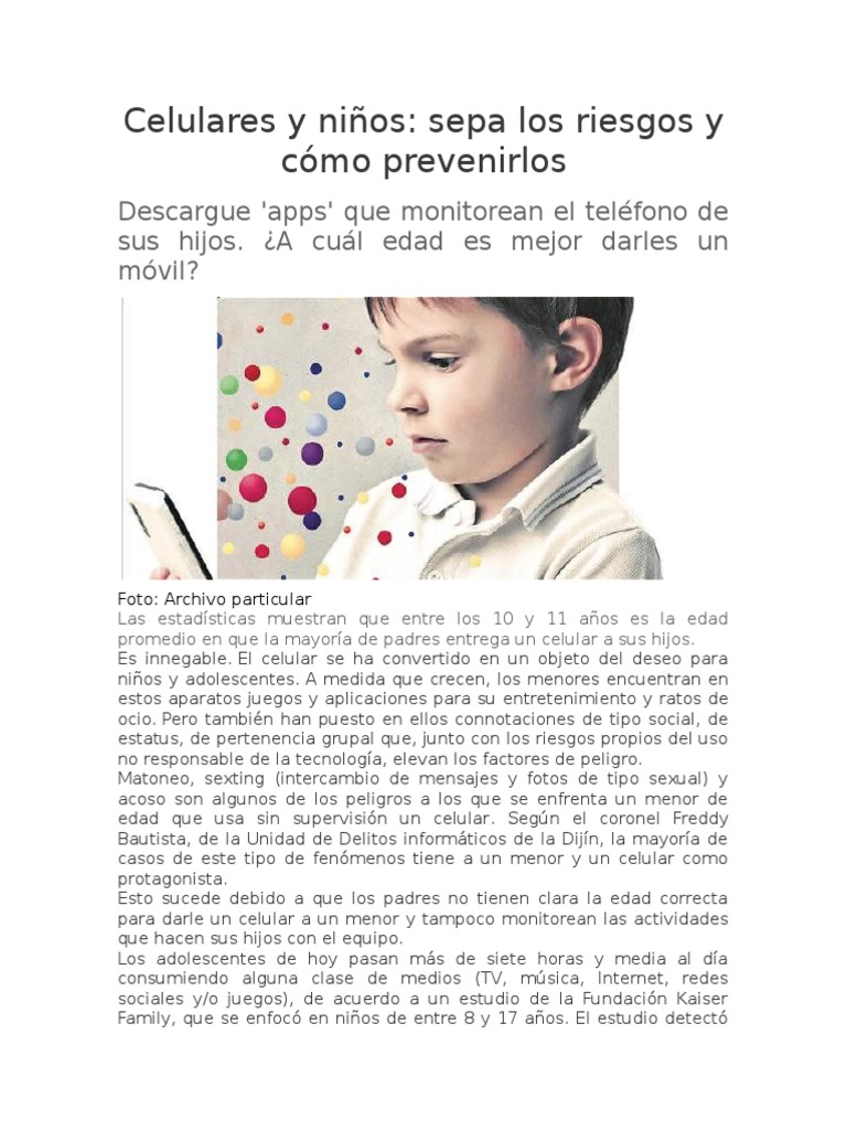 Celulares y Niños: Riesgos y Prevención | PDF | Telefonía móvil ...