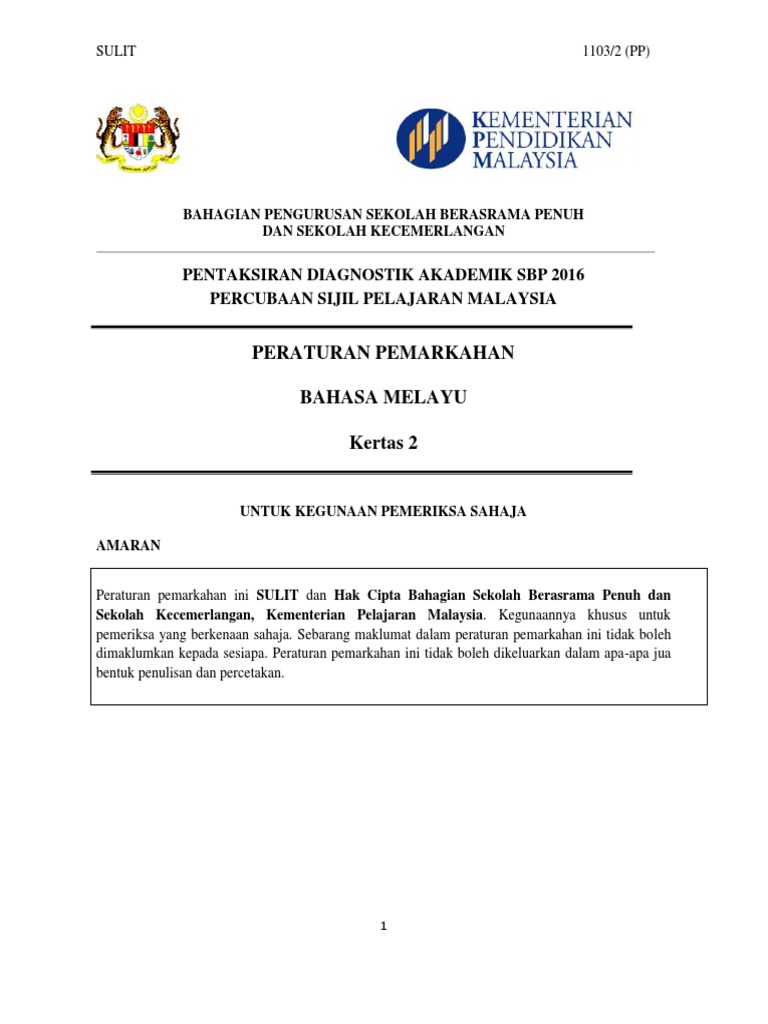 (Skema) Kertas 2 Percubaan BM SPM SBP | PDF