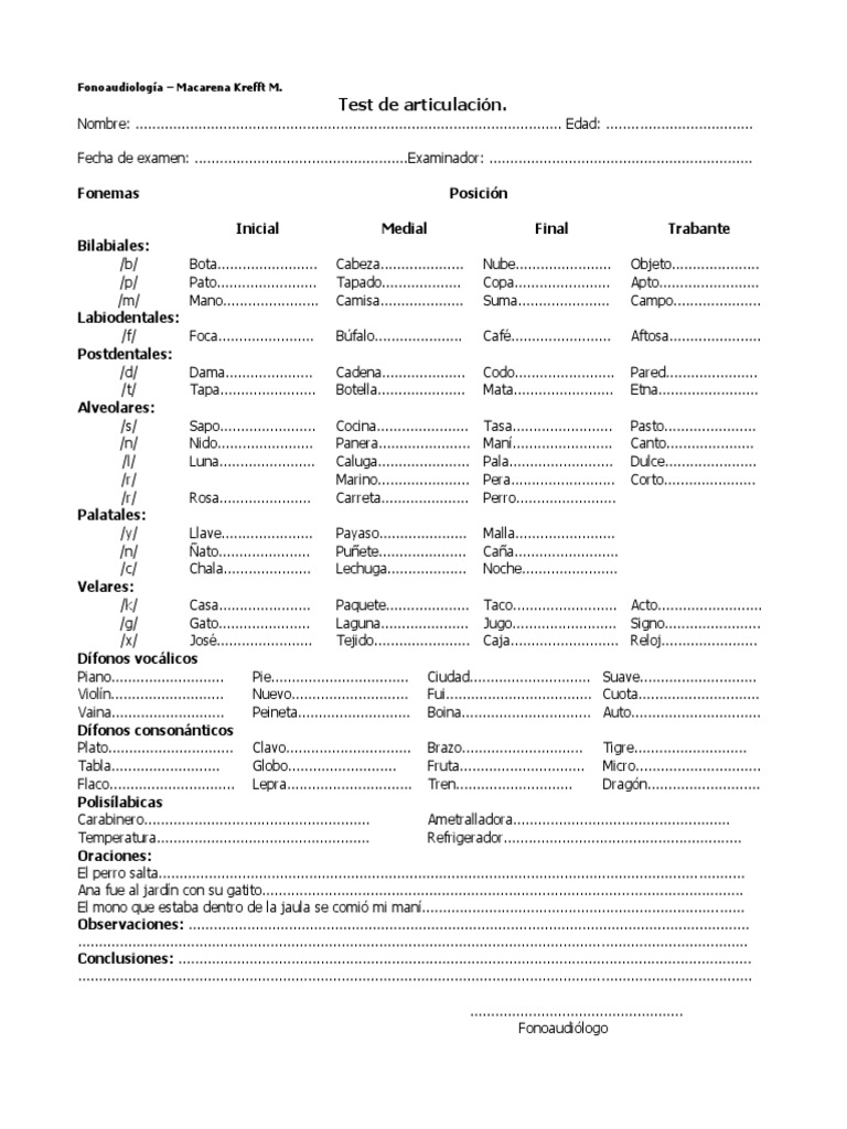 Test de Articulación | PDF