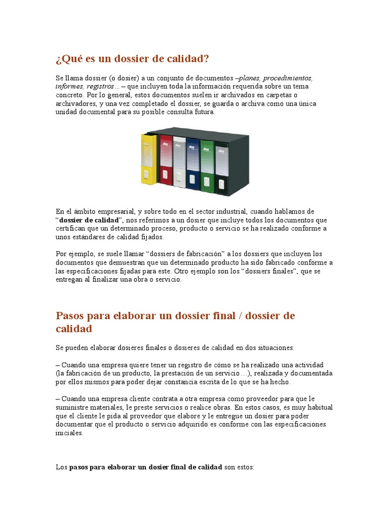 Qué Es Un Dossier de Calidad | Calidad (comercial) | Business