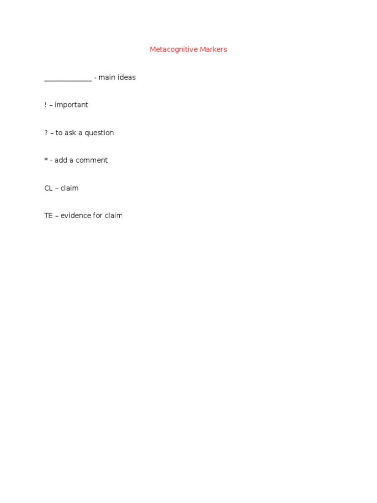 Main Ideas: Metacognitive Markers | PDF