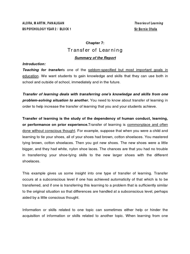 Understanding Transfer of Learning | PDF | Learning | Mind