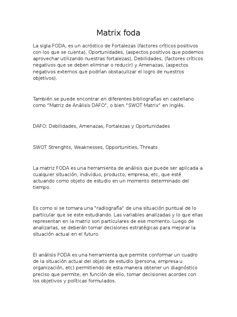 Matrix Foda | PDF | Análisis FODA | Competitividad
