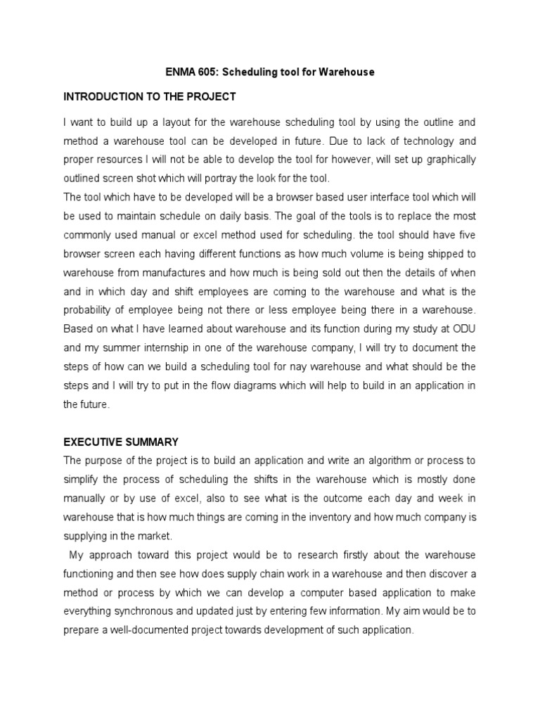 Project Proposal | PDF | Warehouse | Scheduling (Computing)