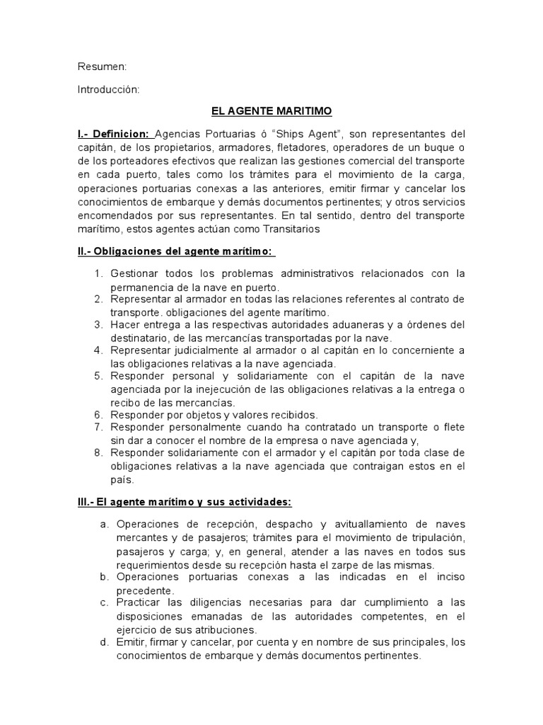 Rol y Funciones del Agente Marítimo | PDF | aduana | Perú