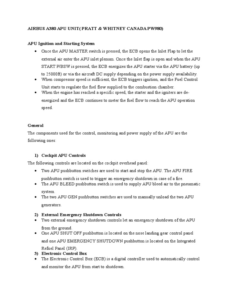 Airbus A380 Apu Unit (Pratt & Whitney Canada Pw980) | PDF | Vehicles ...