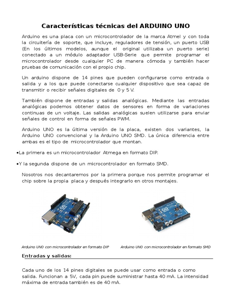 Características Arduino | PDF | Microcontrolador | Arduino