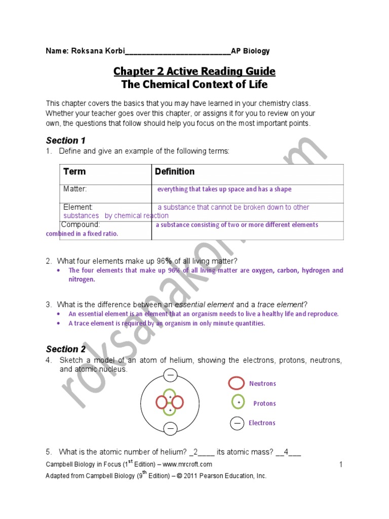 Chapter 2 Active Reading Guide | Download Free PDF | Ph | Properties Of ...