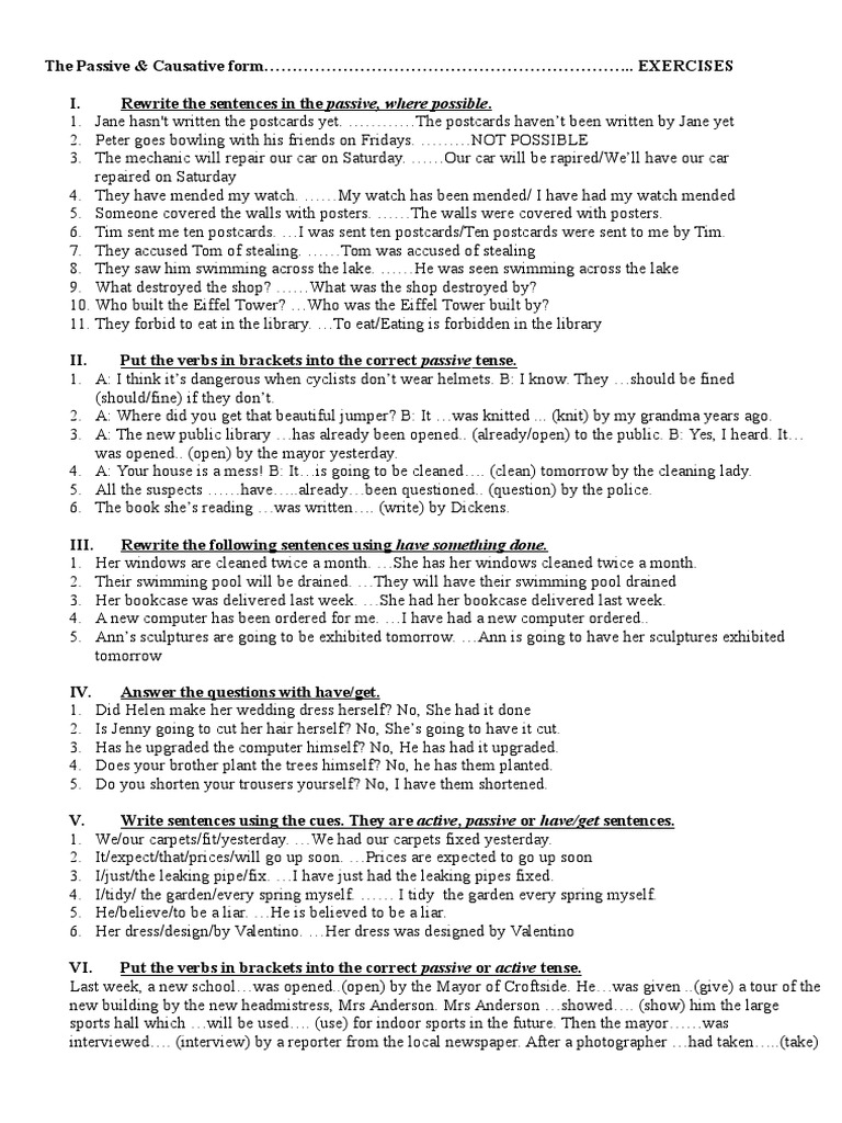 Passive Voice Exercises for Intermediate | PDF | Languages | Language ...
