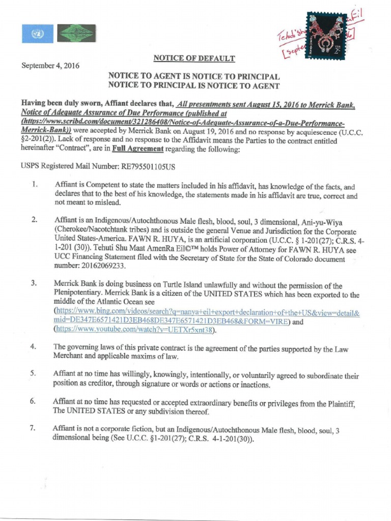 Notice of Default To Merrick Bank | PDF