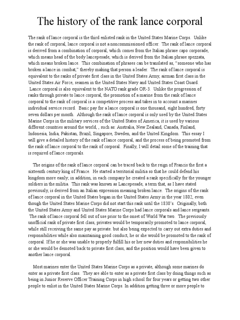 History and Promotion of Lance Corporal | PDF