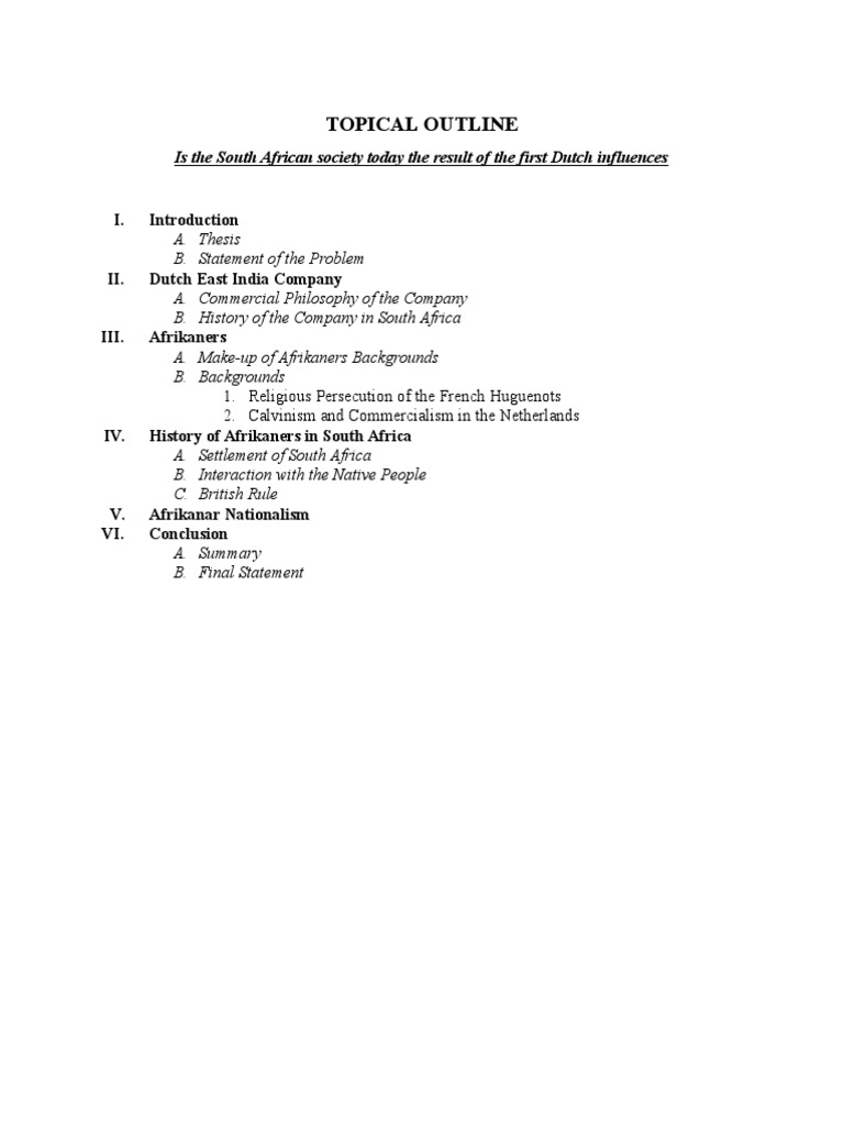 Topical Outline: Is The South African Society Today The Result of The ...