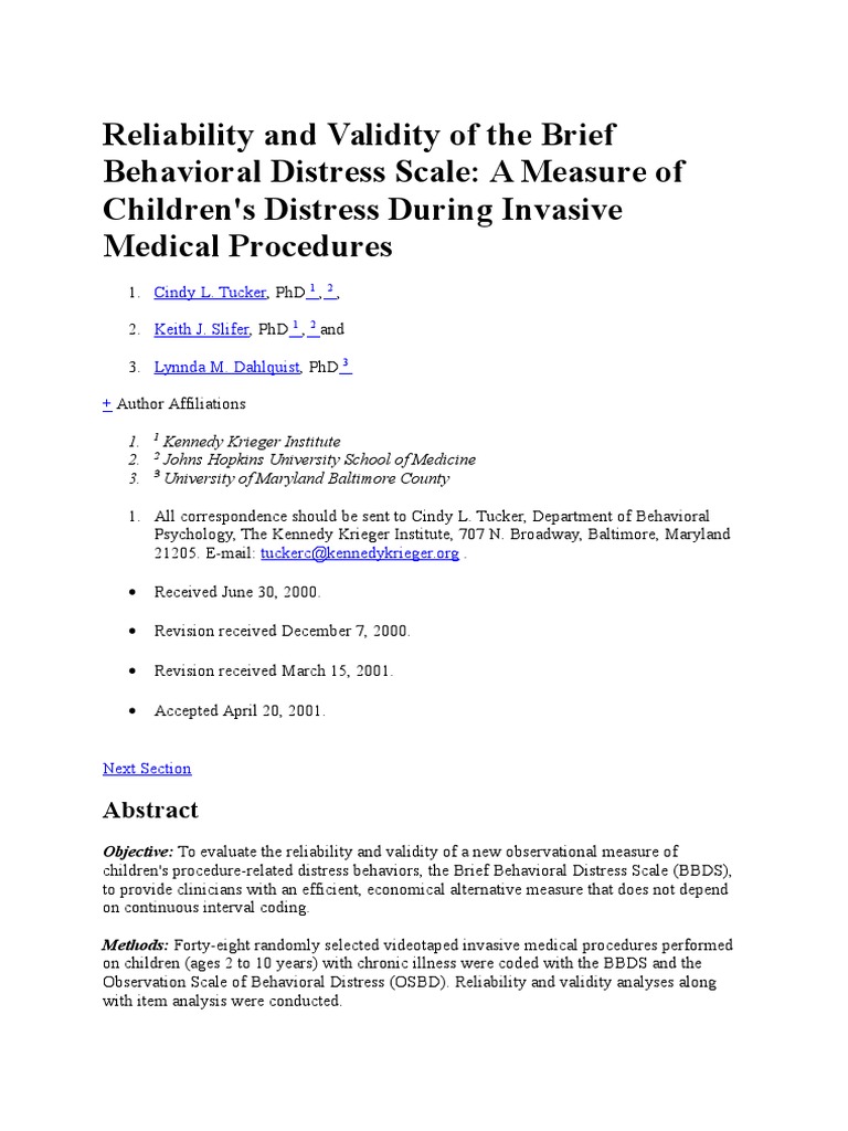 Reliability and Validity of The Brief Behavioral Distress Scale | PDF ...