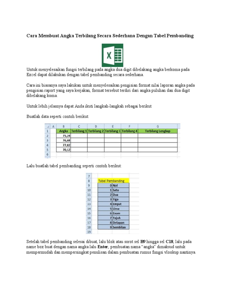 Cara Terbilang Angka di Excel | PDF